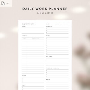Daily Work Planner | A4, US Letter Printable | Work From Home Organizer ...