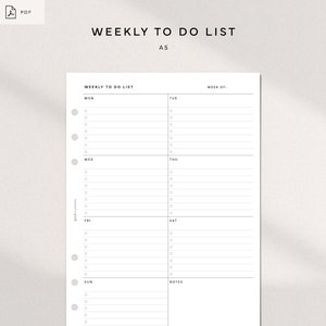 Weekly to Do List Planner | A5 Printable Inserts PDF | A Week on a Page ...
