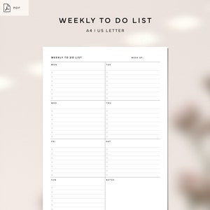 Weekly to Do List Planner | A4, Letter Printable PDF | A Week on a Page ...
