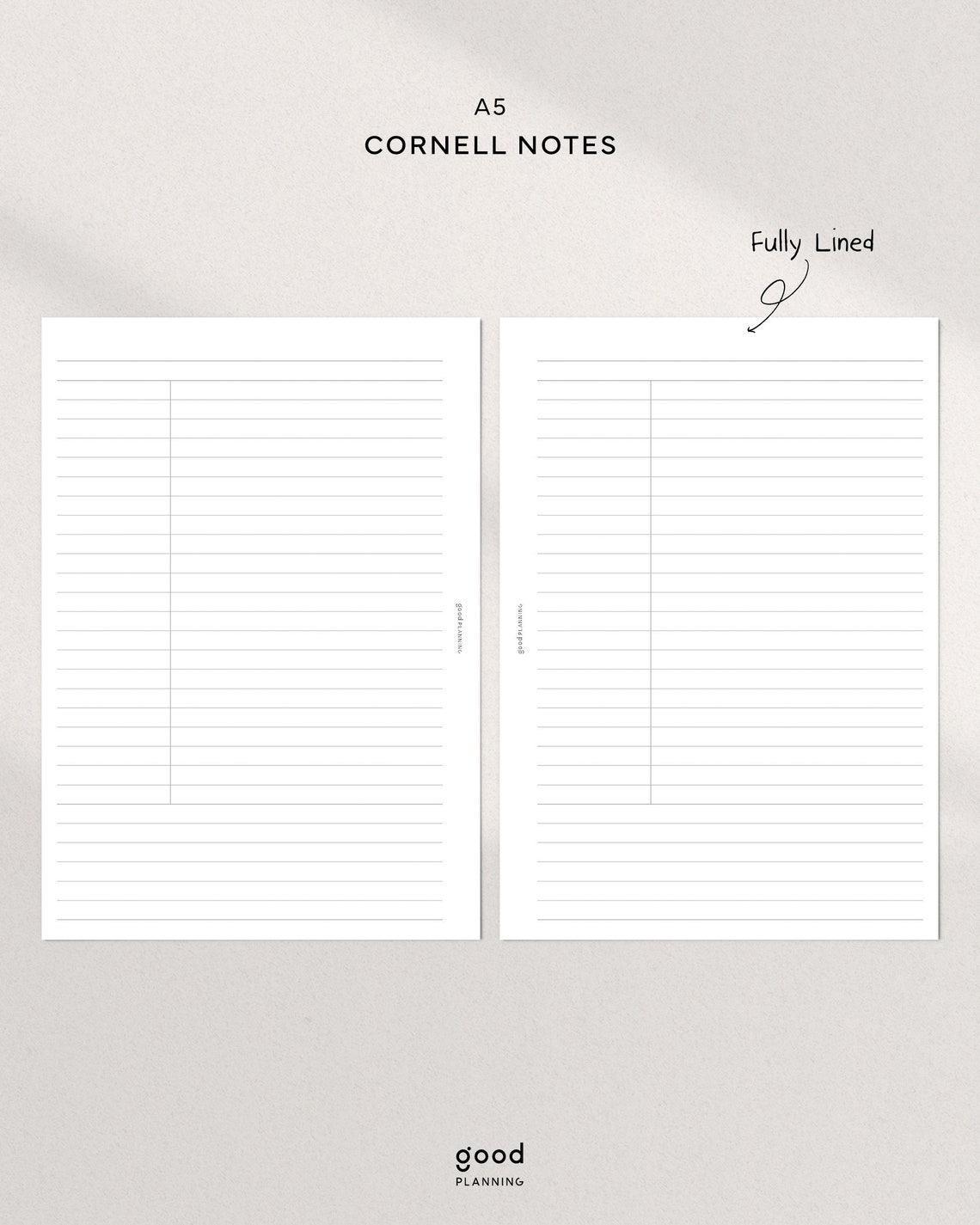 Cornell Notes Set A5 Printable PDF Planner Inserts Template lined,ruled ...