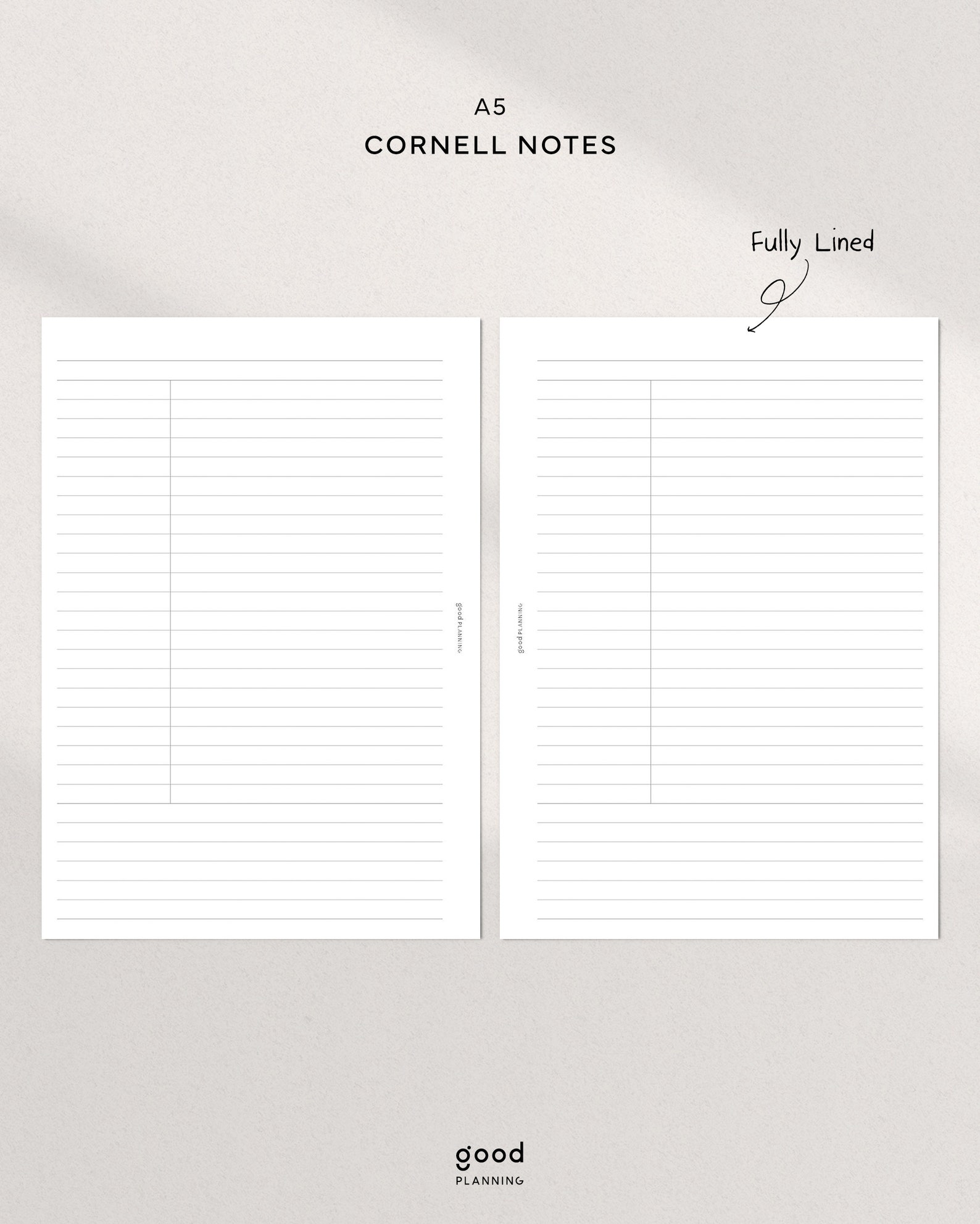 Cornell Notes Set| A5 | Printable PDF | Planner Inserts Template |lined ...