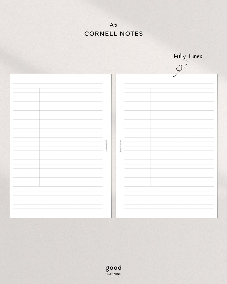 Cornell Notes Set| A5 | Printable PDF | Planner Inserts Template |lined ...