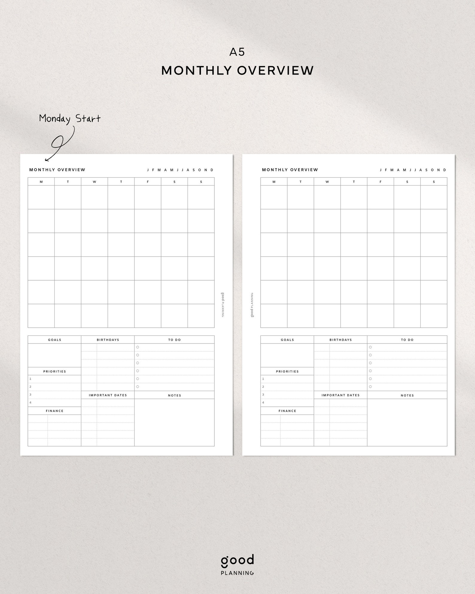 Monthly Overview | A5 Printable | Monthly Calendar Planning | Month at ...