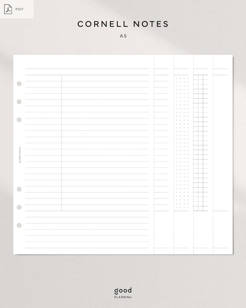 Cornell Notes Set| A5 | Printable PDF | Planner Inserts Template |lined ...