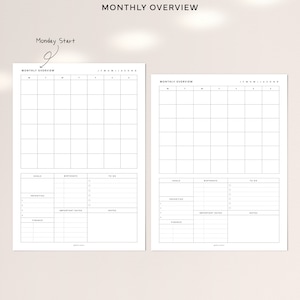 Monthly Overview Page | Undated A4, Letter Printable PDF | Monthly ...