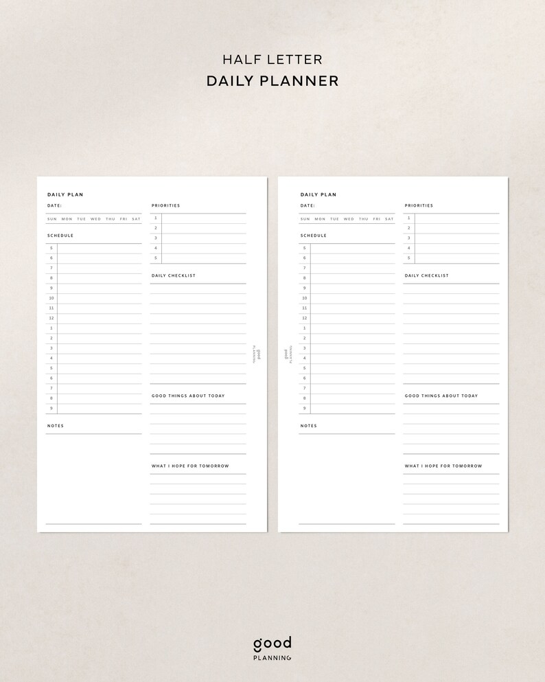 Daily Planner Printable Half Letter PDF Hourly Schedule - Etsy