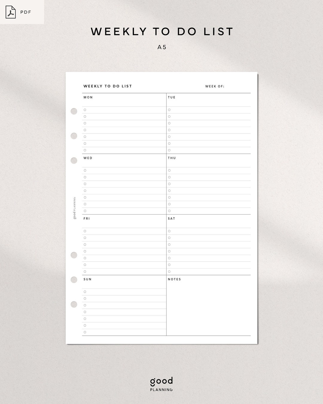 Weekly to Do List Planner | A5 Printable Inserts PDF | A Week on a Page ...