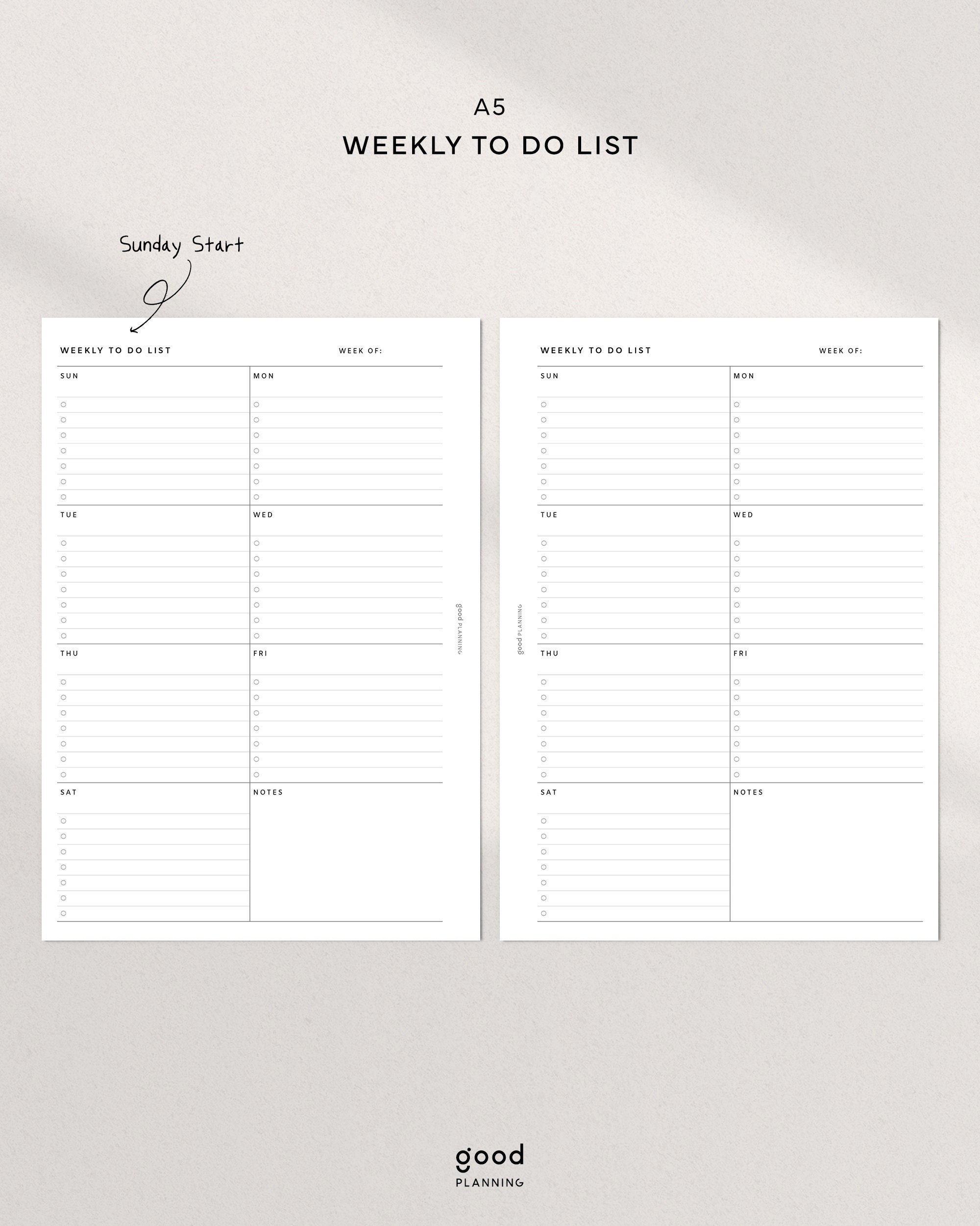 Weekly to Do List Planner A5 Printable Inserts PDF A Week on a Page ...