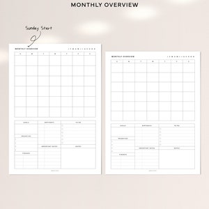 Monthly Overview Page | Undated A4, Letter Printable PDF | Monthly ...