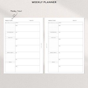 Weekly Planner | A5 Ring Printable Planner Inserts PDF | WO1P Layout ...