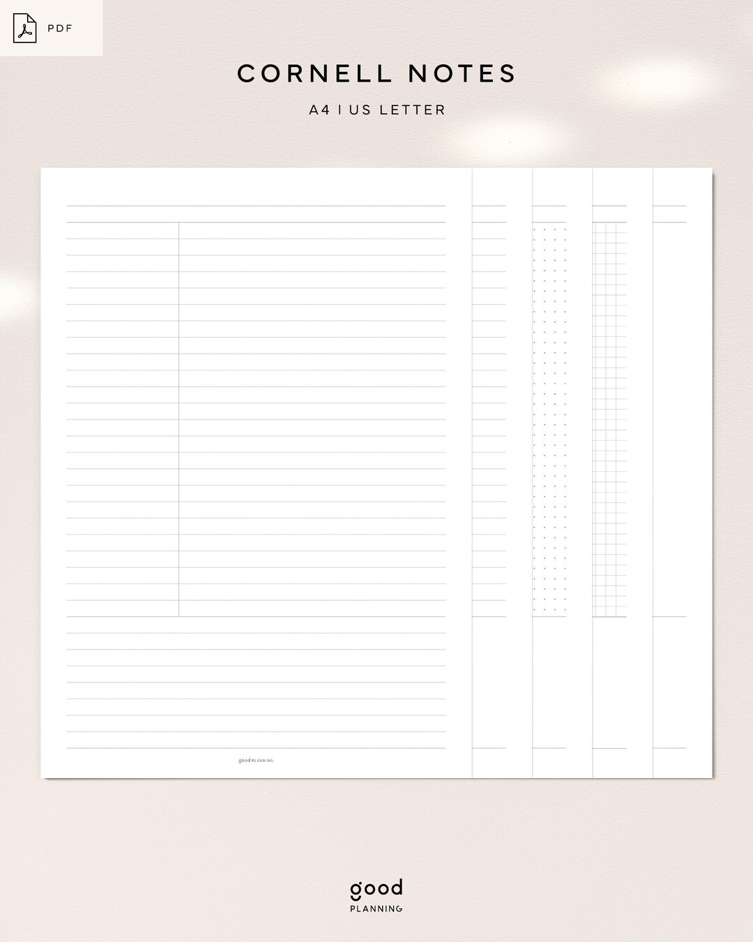 Cornell Notes Set| A4, US Letter | Printable PDF |lined,graph,dot Grid ...