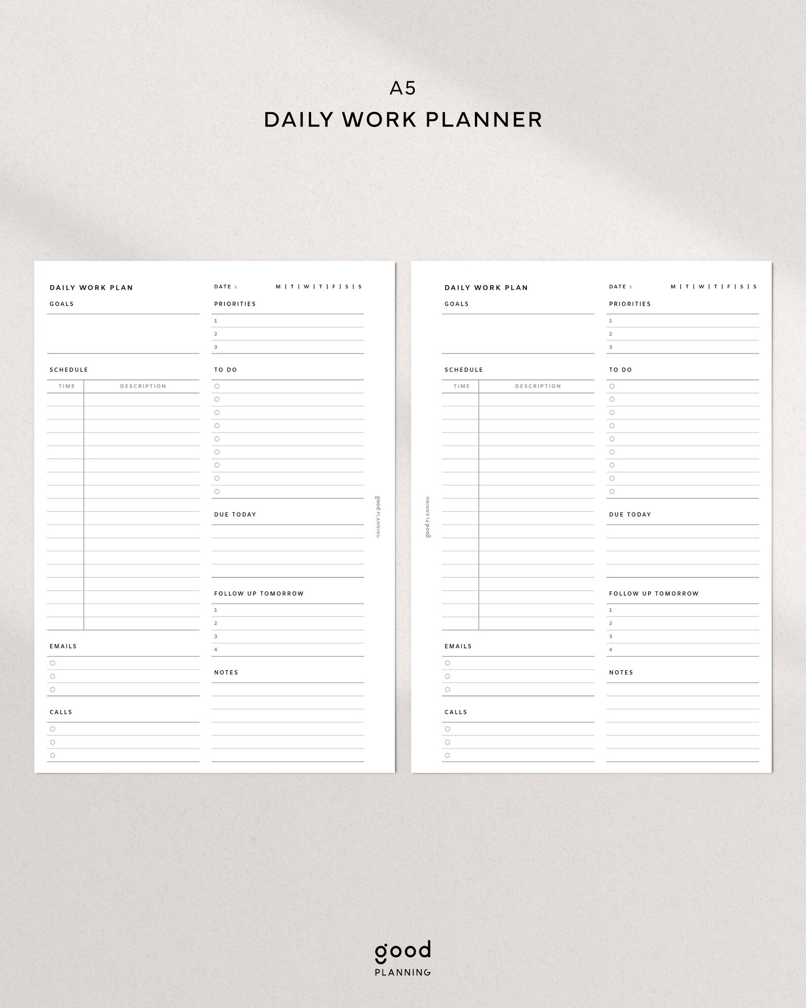 Daily Work Planner|a5 Printable|work From Home Organizer|work Day ...