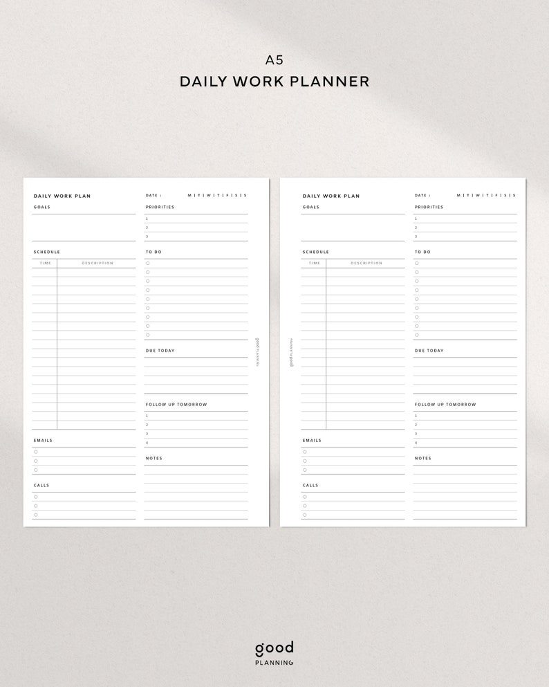 Daily Work Planner|a5 Printable|work From Home Organizer|work Day ...