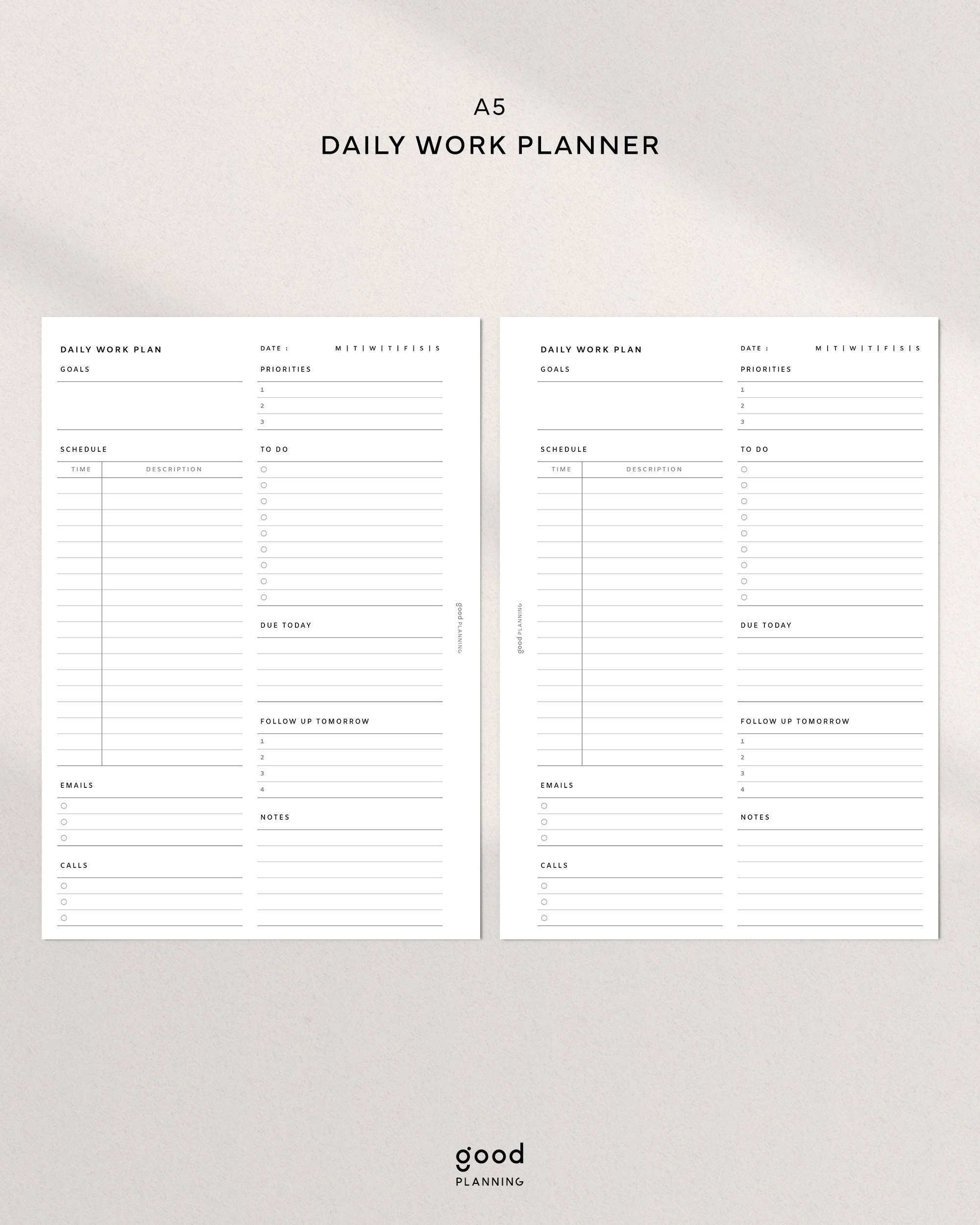 Daily Work Planner|a5 Printable|work From Home Organizer|work Day ...