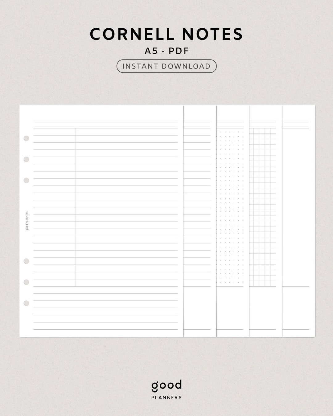 Cornell Notes Set A5 Printable PDF Planner Inserts - Etsy