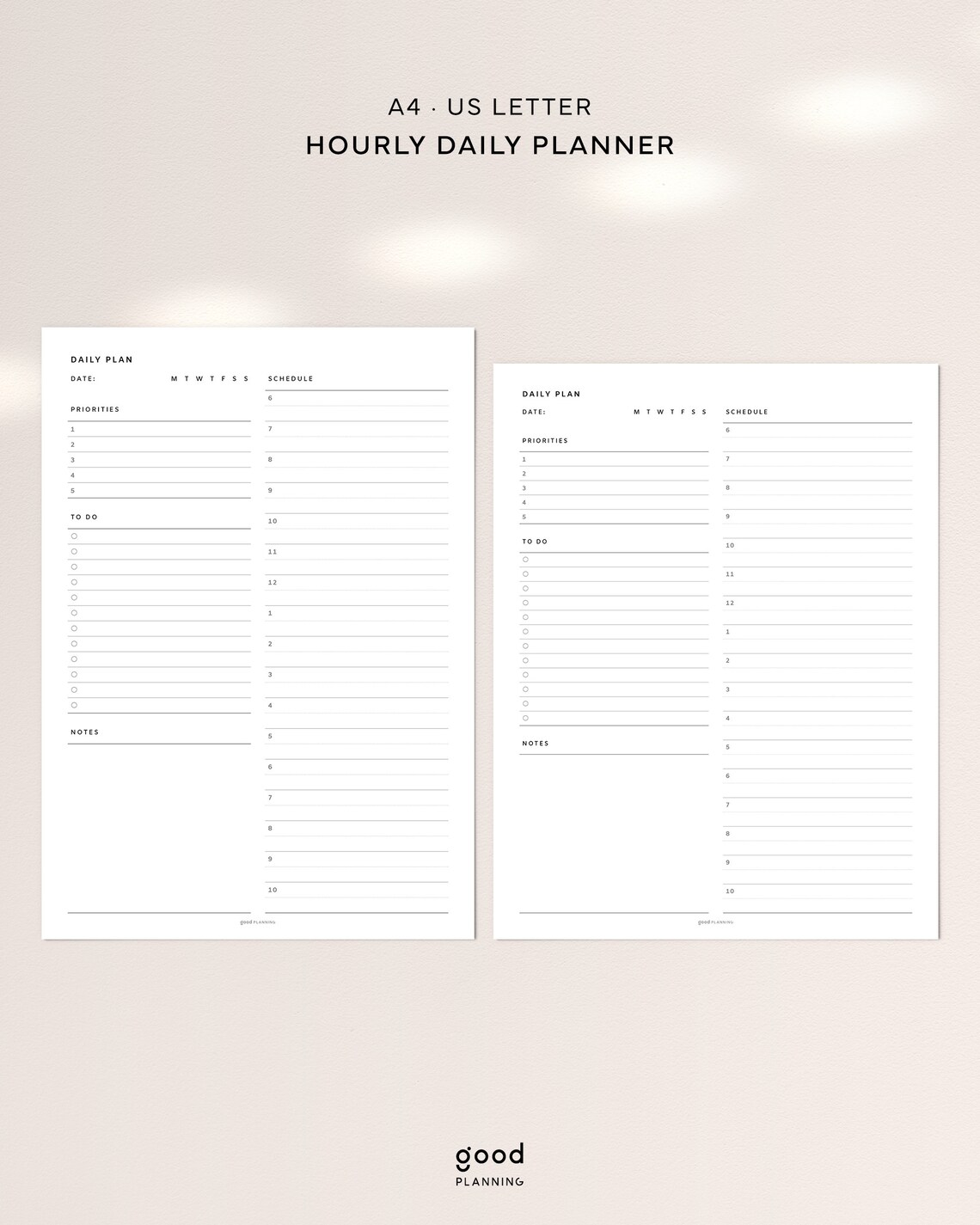 Hourly Daily Planner Printable | A4, US Letter | Simple Today Template ...