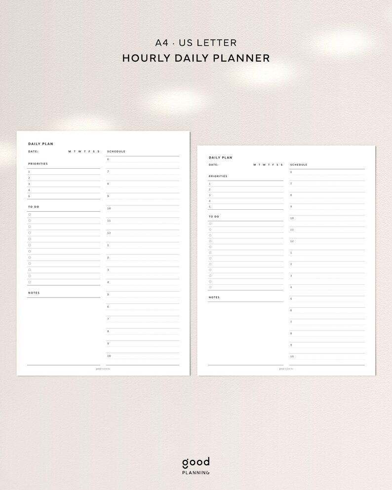 Hourly Daily Planner Printable | A4, US Letter | Simple Today Template ...