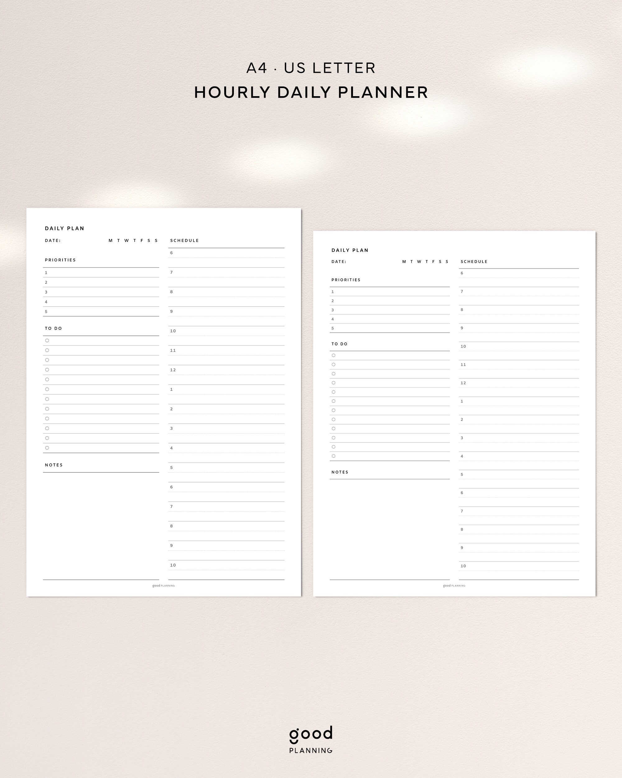 Hourly Daily Planner Printable | A4, US Letter | Simple Today Template ...
