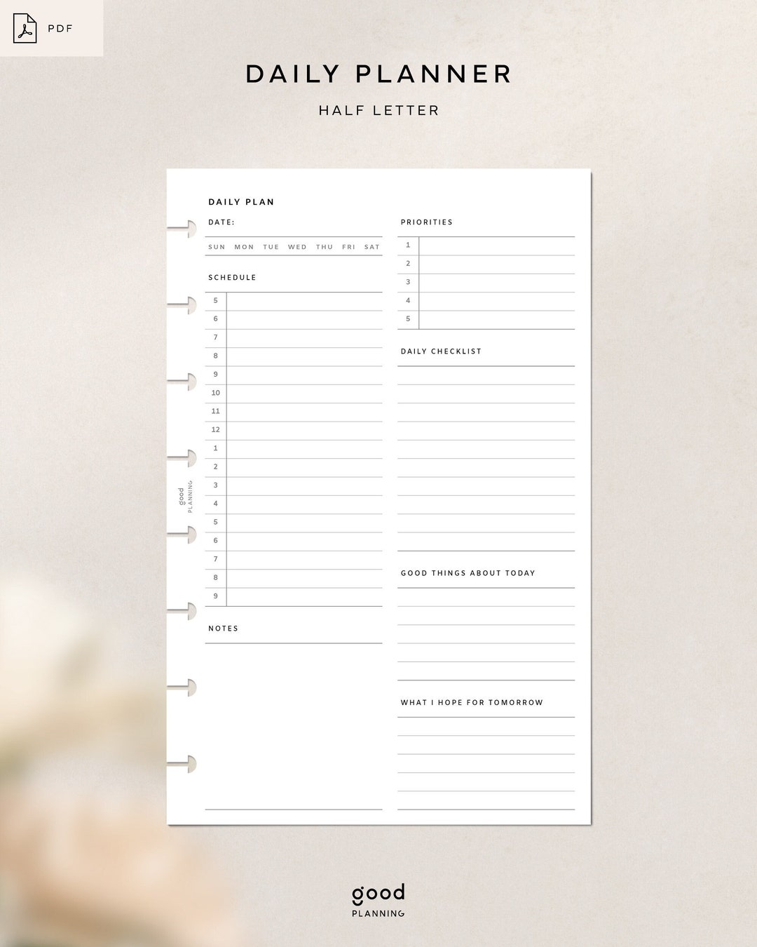 Daily Planner Printable | Half Letter, PDF| Hourly Schedule | Today ...