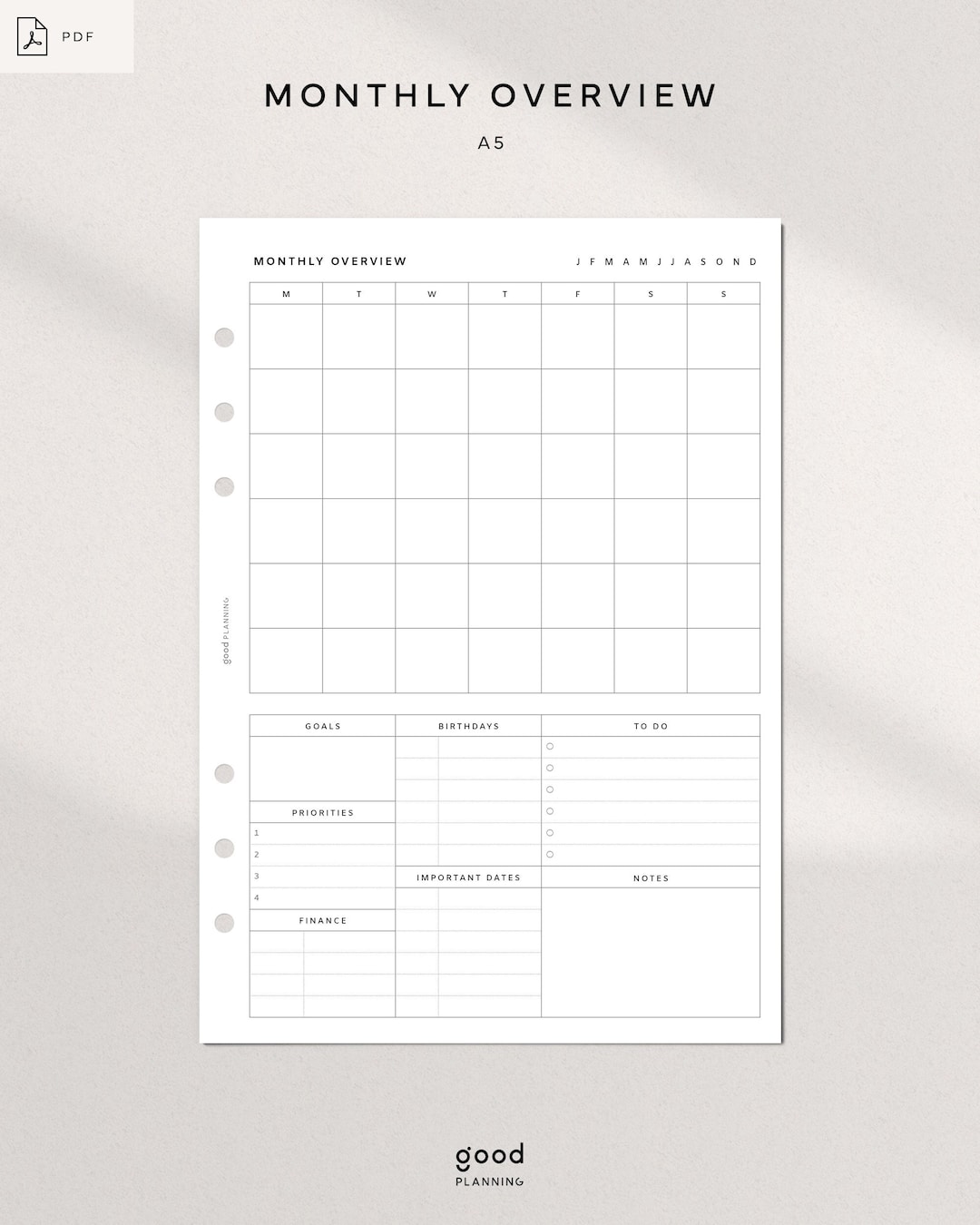 Monthly Overview | A5 Printable | Monthly Calendar Planning | Month at ...
