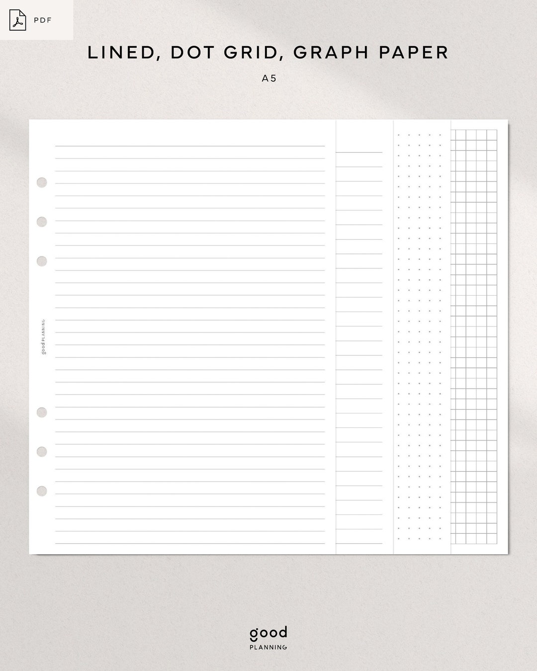 Lined, Dot Grid, Graph Paper Bundle | A5 Size Print | Printable PDF ...