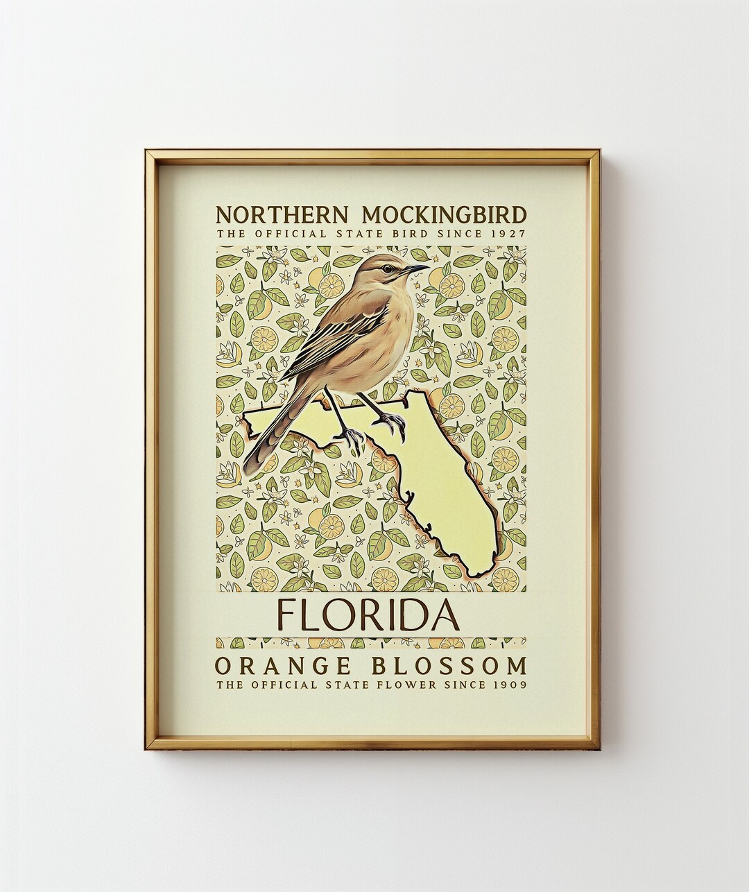 Florida State Bird, Northern Mockingbird Art Print, Florida State ...