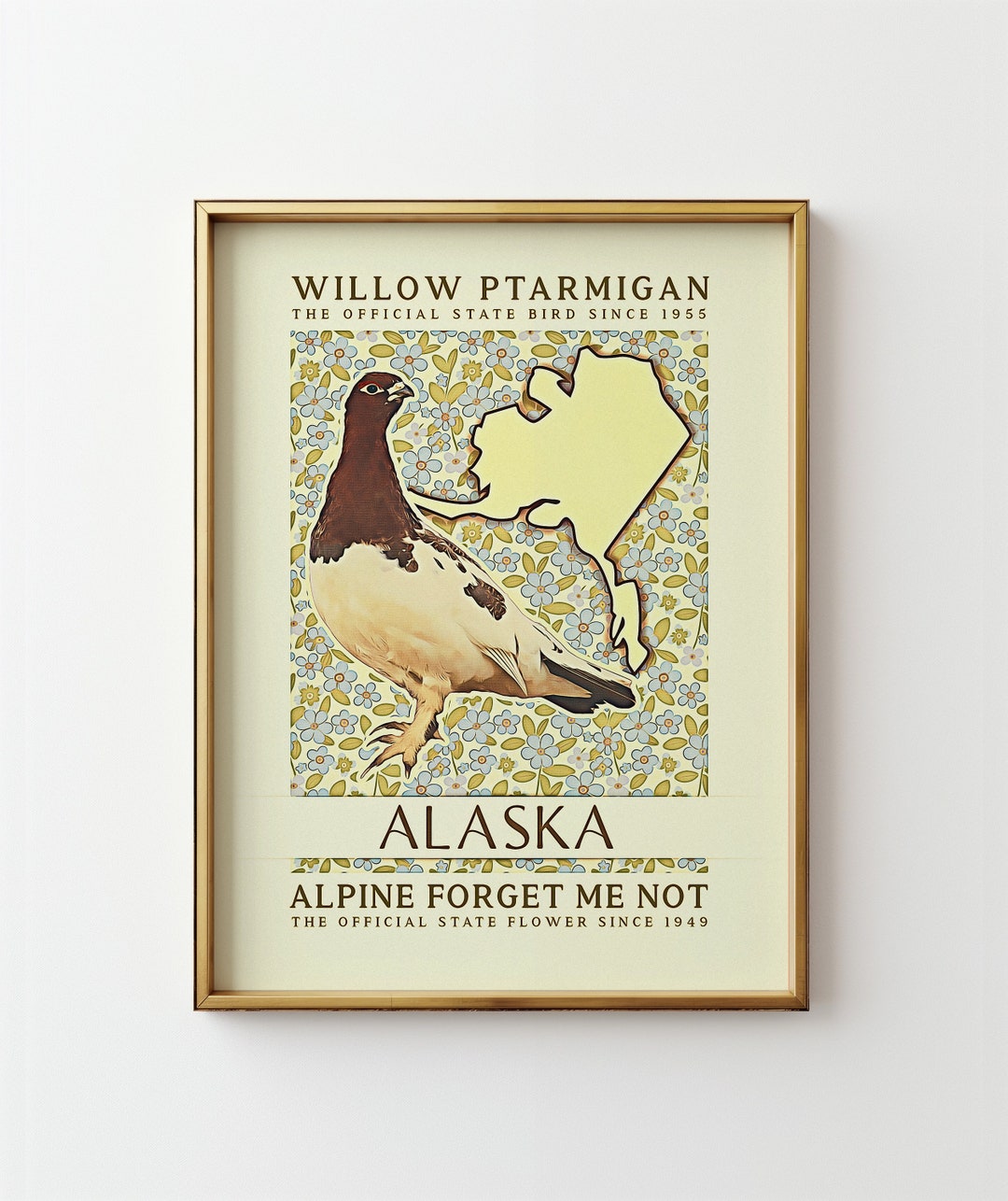 Alaska State Bird, Willow Ptarmigan Art Print, Alaska State Flower ...