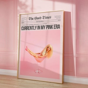 Funky Pink Newspaper Print Currently in My Pink Era Poster Martini ...