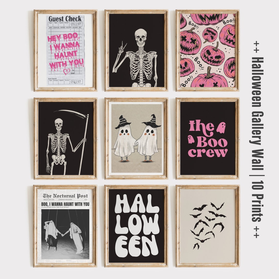 Pink Halloween Decor Set of 10 Prints Spooky Season Gallery Pinkoween ...