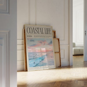 Coastal Magazine Cover Print Preppy Coastal Wall Art Vintage Surf Art ...