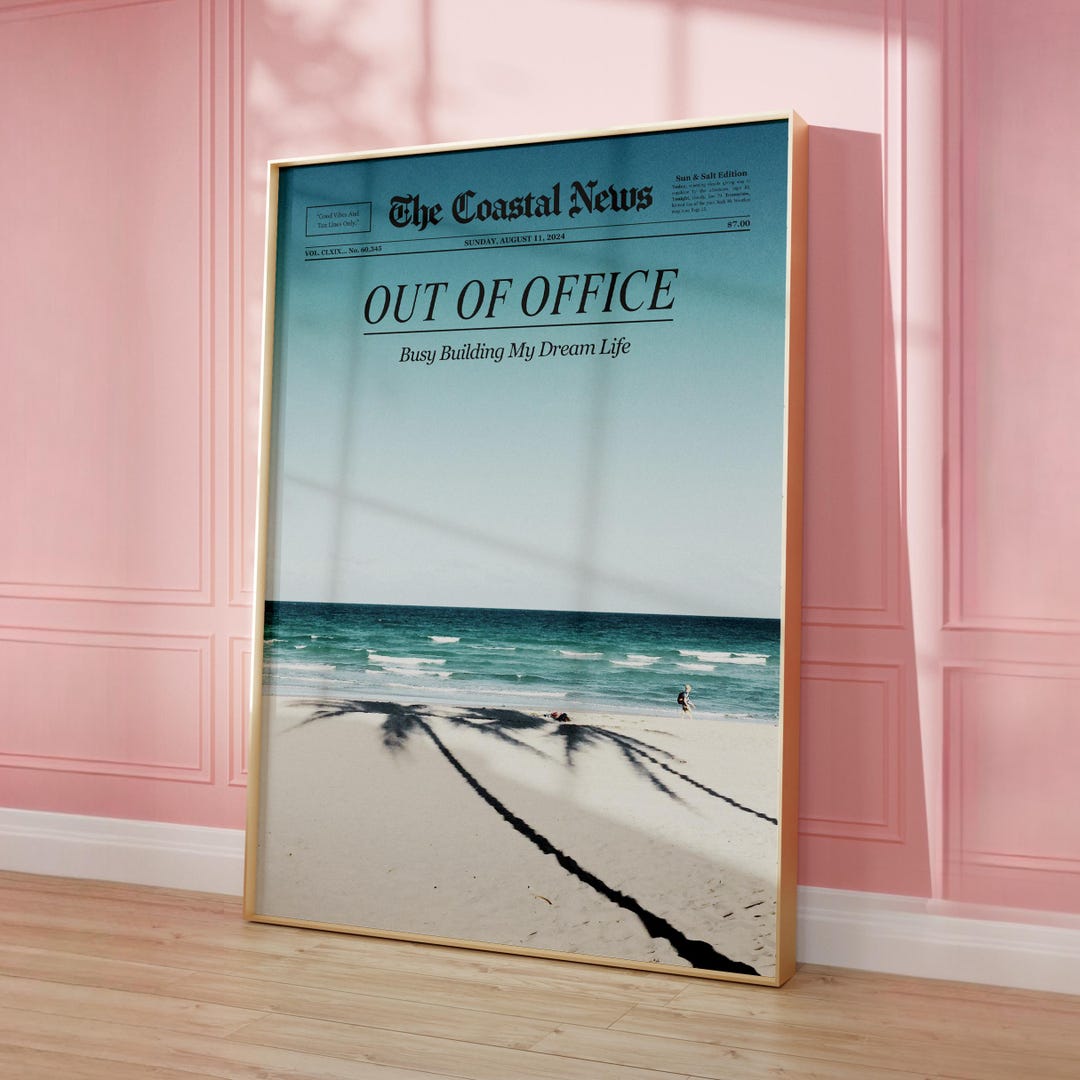 Out of Office Poster Beachy Newspaper Print Trendy Coastal Wall Art ...