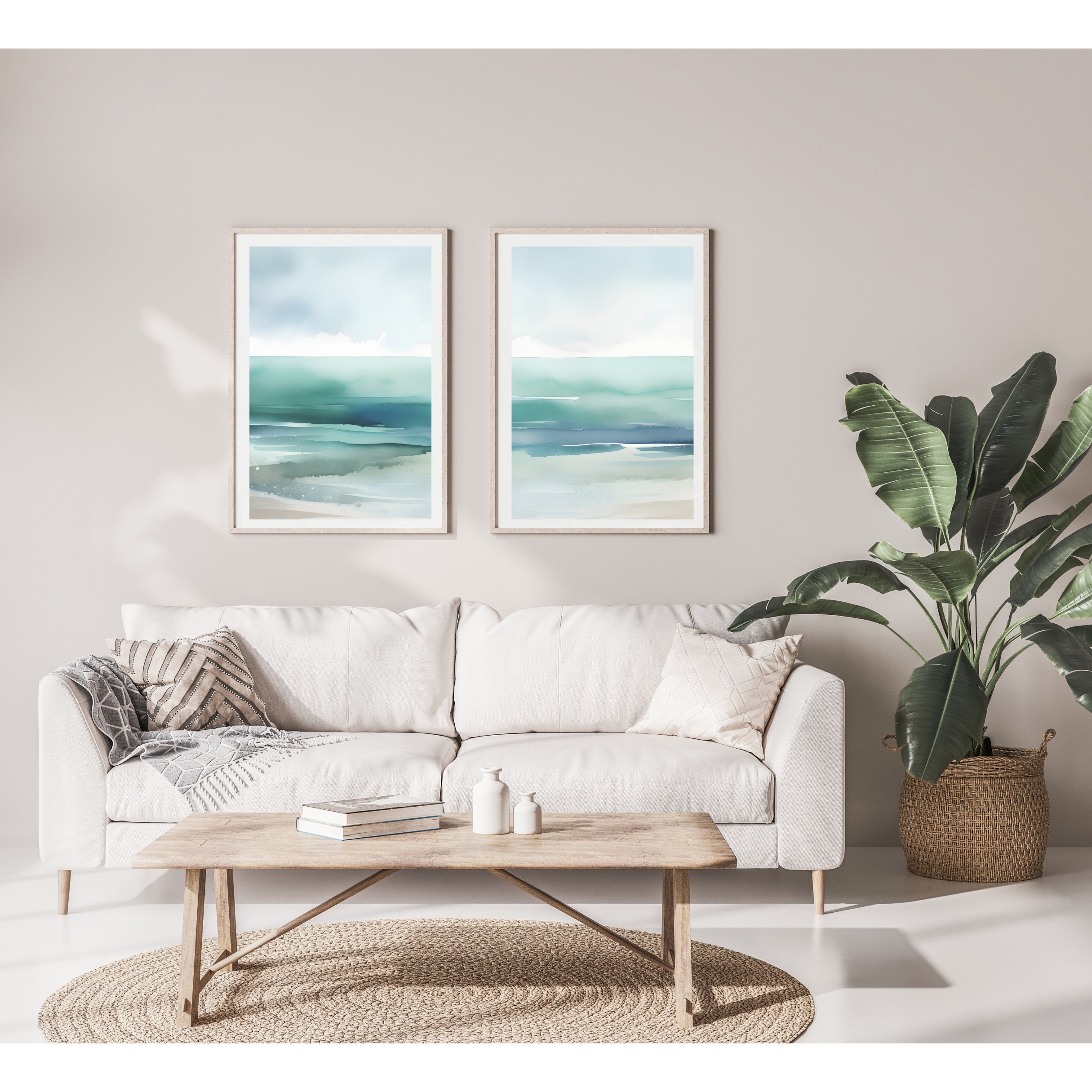 Set of Two Coastal Watercolor Abstract Sea Print Ocean Print Set of 2 Seaside Wall Art Softness ...