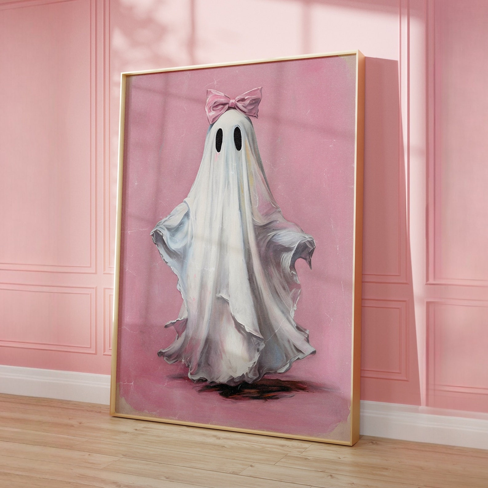 Pink Ghost Wall Art Ghost With Pink Bow Print Pink Halloween Decor ...