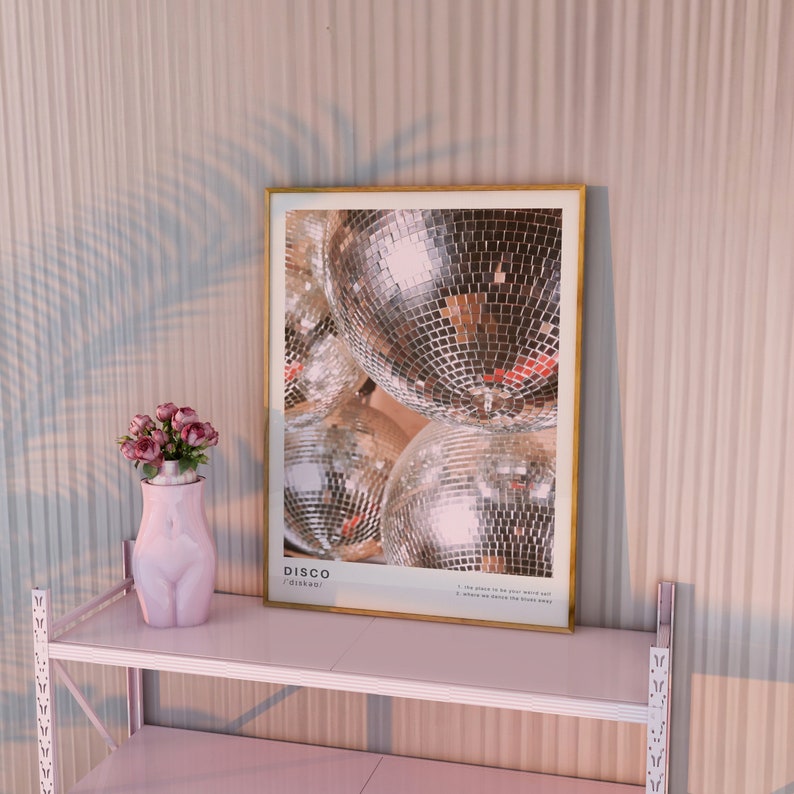 Sparkling Disco Ball Print Golden Mirror Ball Poster Vintage - Etsy