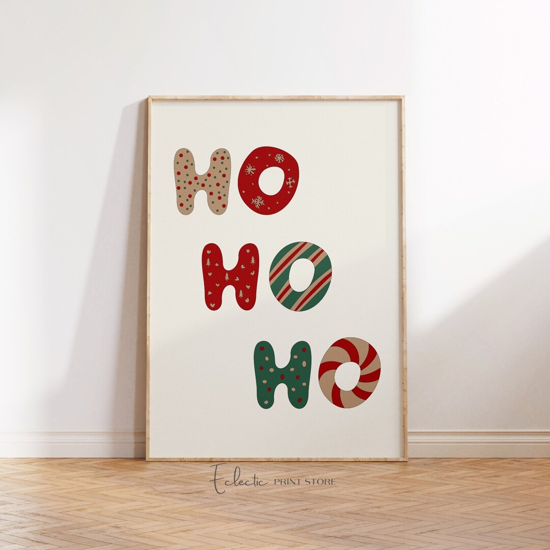 Ho Ho Ho Poster Cute Christmas Wall Art Trendy Holiday Season Decor ...