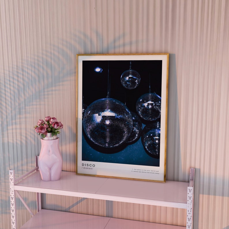 Preppy Disco Ball Print Dark Shiny Disco Poster 70s Luxury Mirror Ball ...