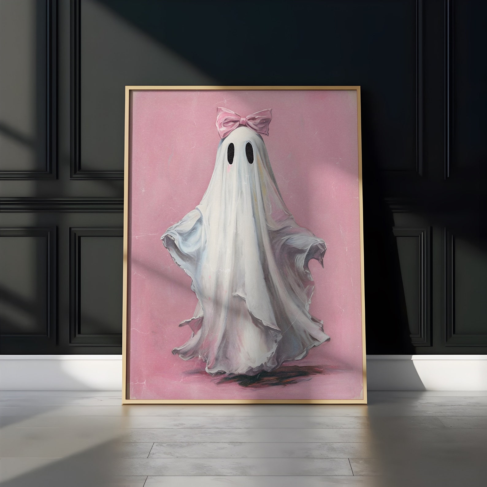 Pink Ghost Wall Art Ghost With Pink Bow Print Pink Halloween Decor ...