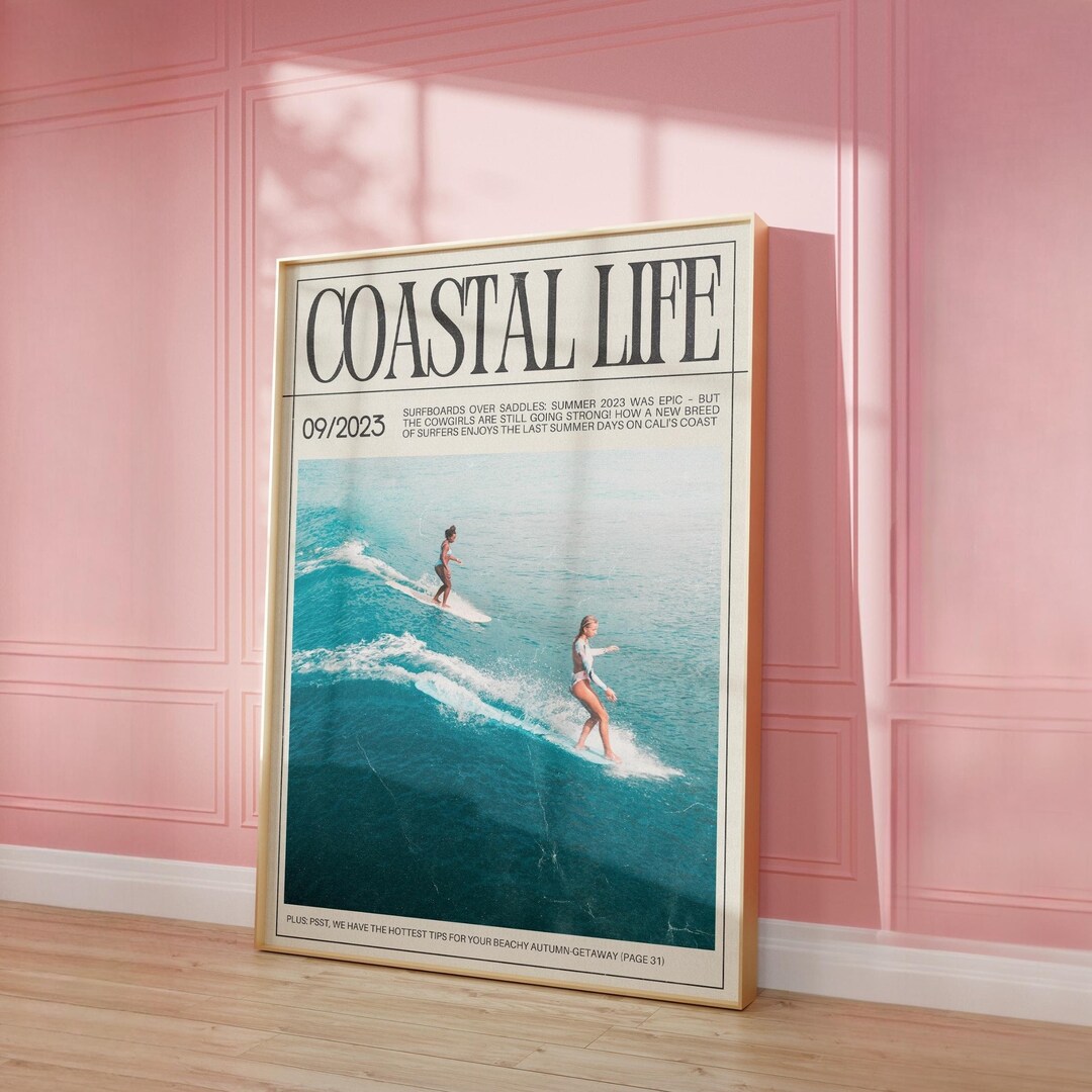 Surfer Girls Wall Art Coastal Cowgirl Print Preppy Magazine Cover Art ...