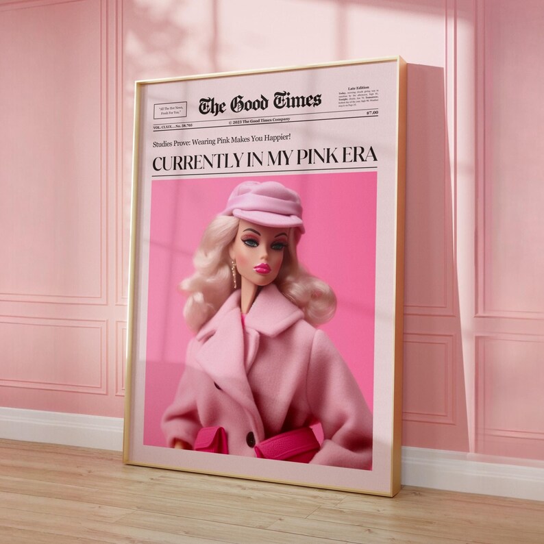 Trendy Newspaper Print Pink Era Poster Pink Doll Wall Art Girly Dorm ...