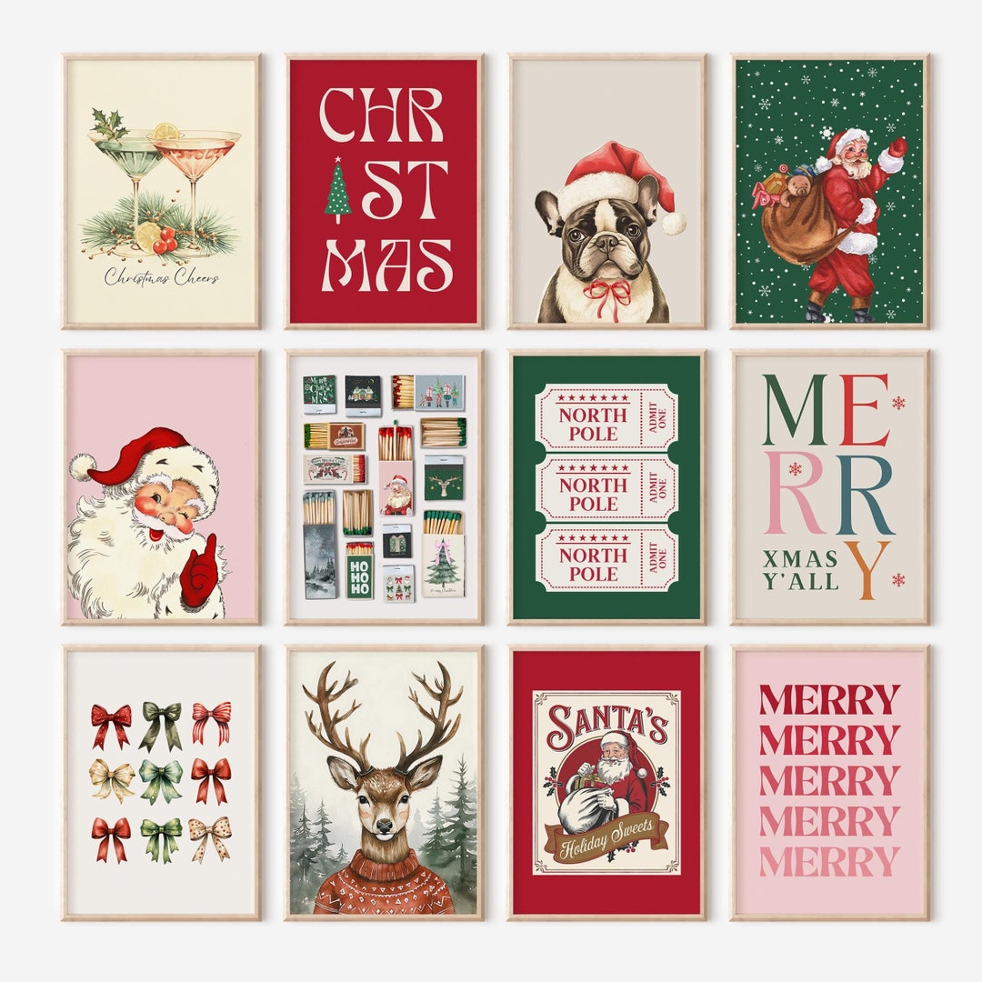 Christmas Gallery Wall Set of 15 Prints Trendy Festive Decor Santa Wall ...