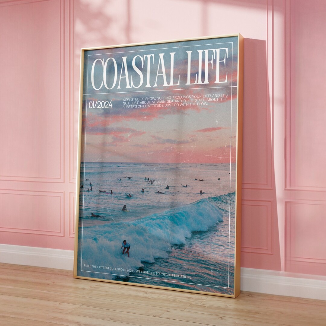 Surf Magazine Cover Coastal Life Print Vintage Surf Wall Art Surfer ...