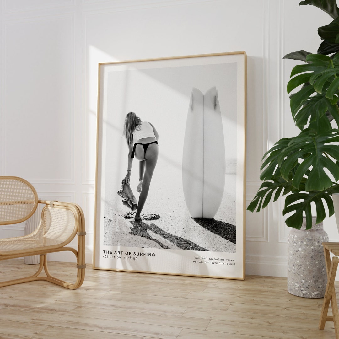 Surf Wall Art Surfer Girl Print Preppy Coastal Wall Art Black White ...
