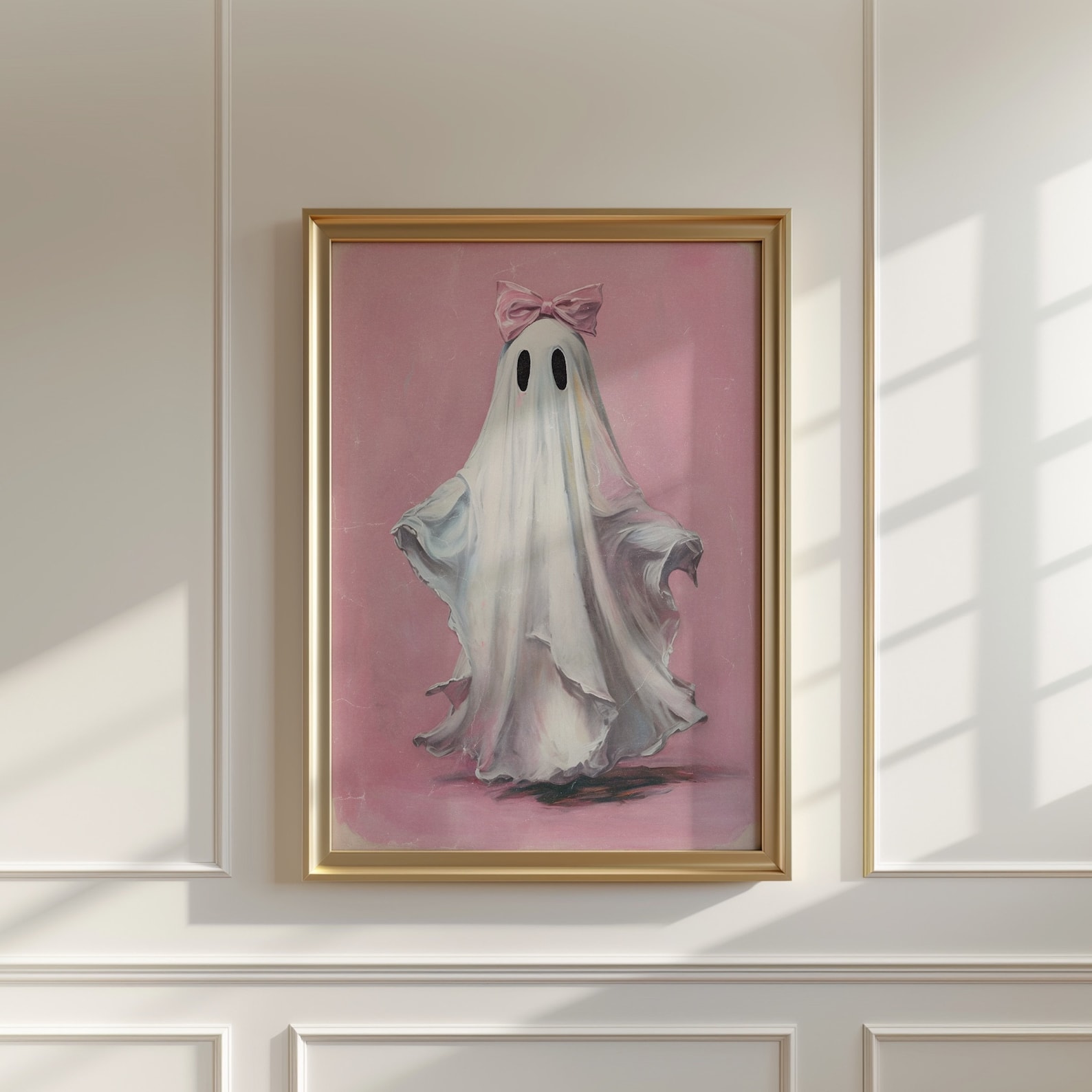 Pink Ghost Wall Art Ghost With Pink Bow Print Pink Halloween Decor ...