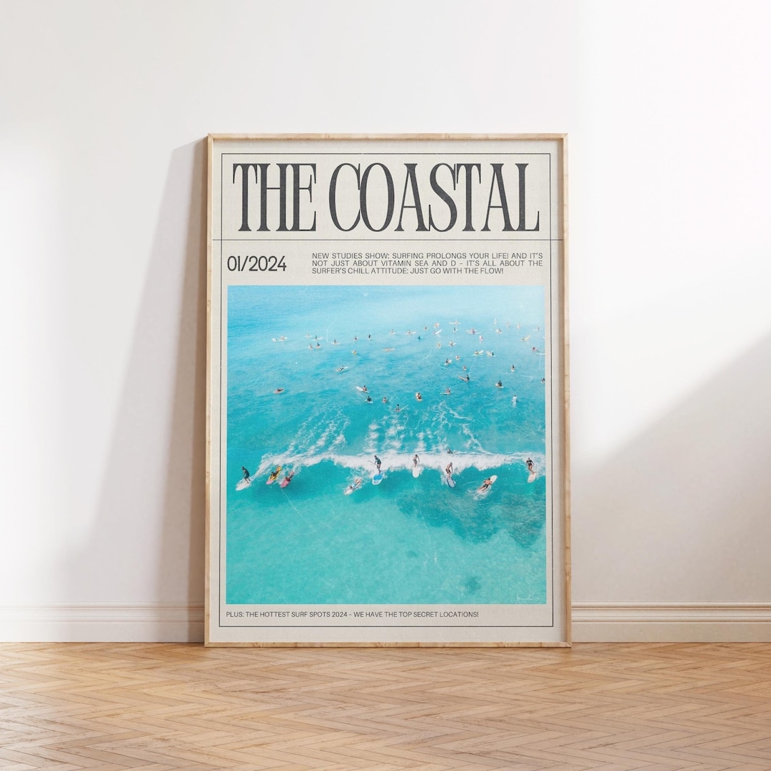 The Coastal Magazine Cover Retro Surf Wall Art Surf Magazine Print ...