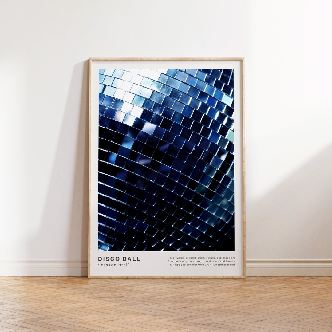 Blue Shiny Disco Ball Poster Vintage Disco Ball Definition Print ...