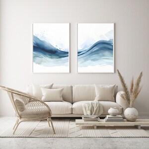 Watercolor Waves Print Set of Two Coastal Watercolor Ocean Wall Art Set ...