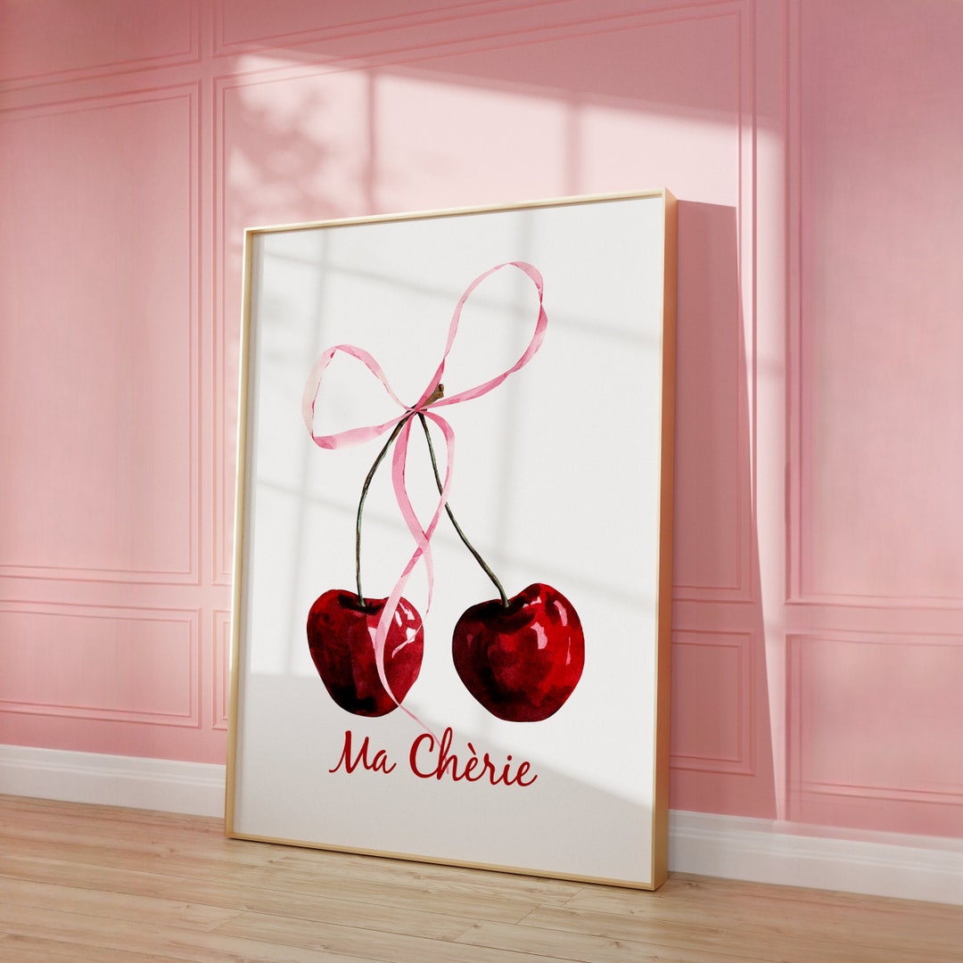 Cherry Poster Ma Chèrie Wall Art Coquette Poster Pink Bow Print College ...