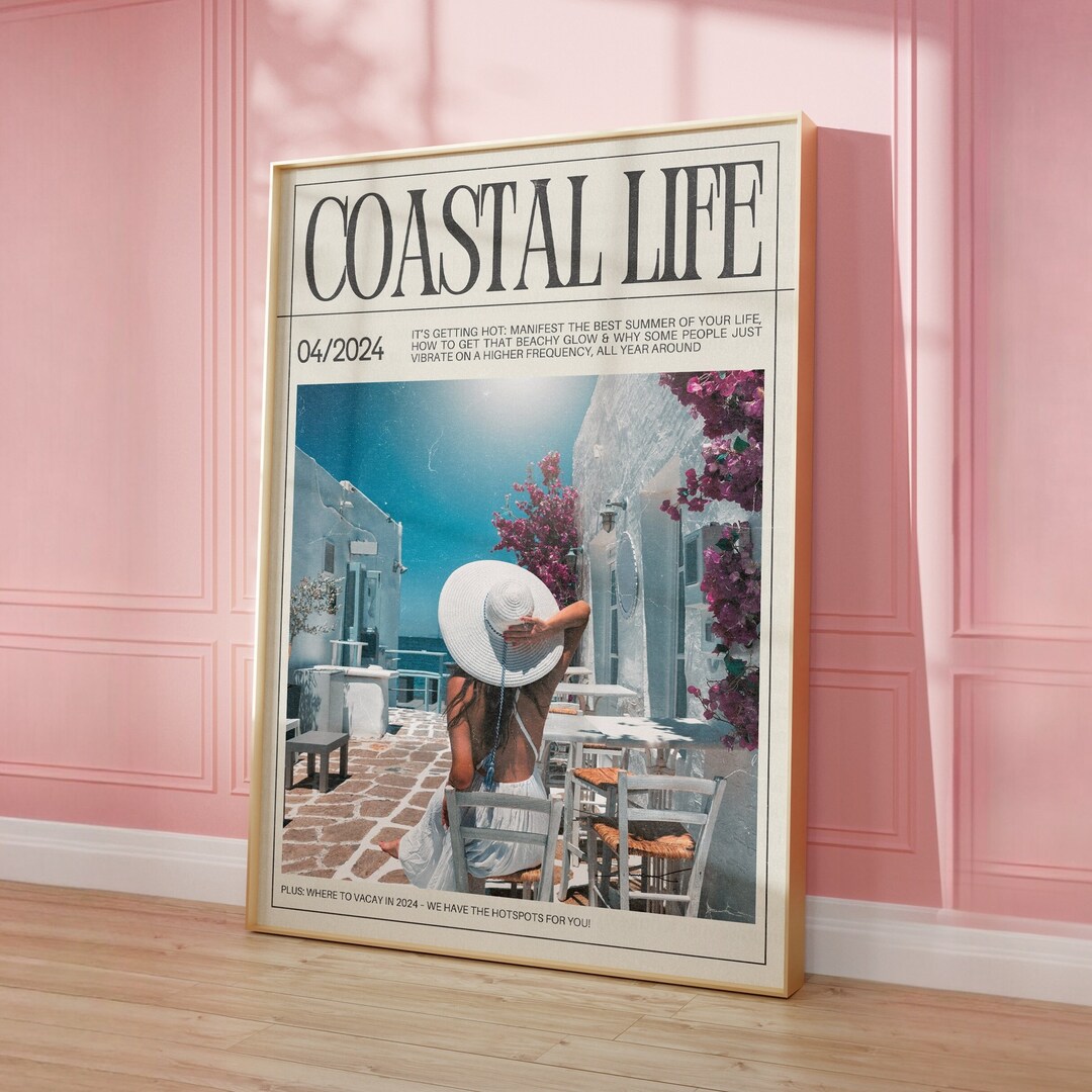 Preppy Coastal Wall Art Trendy Magazine Cover Retro Newspaper Print ...