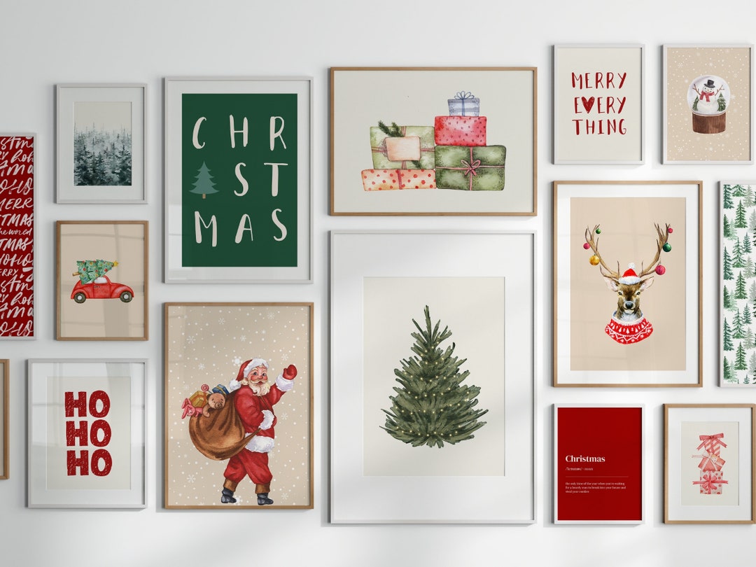 Christmas Gallery Wall Set of 30 Prints Eclectic Winter Wall Art Cute ...