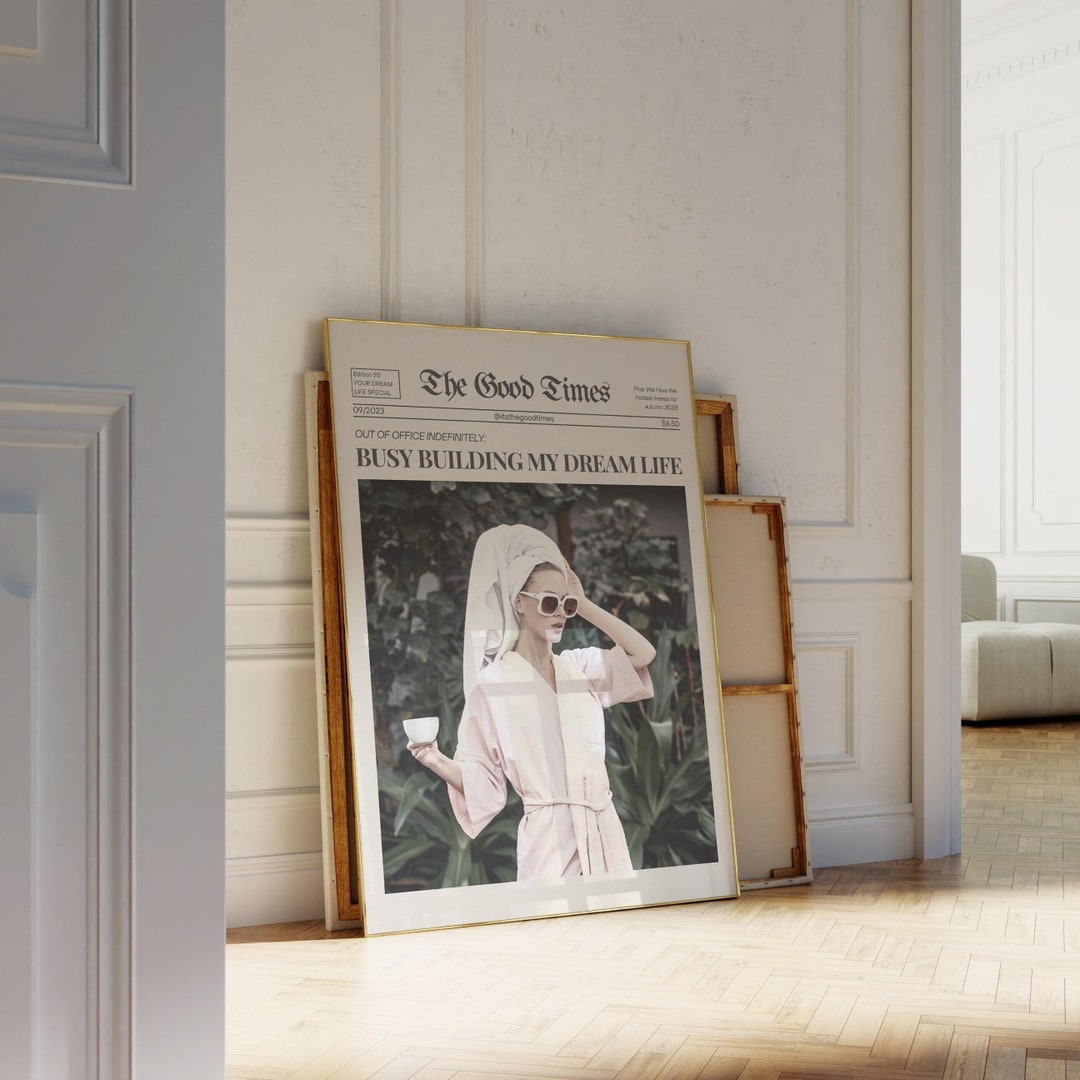 Preppy Newspaper Wall Art Busy Building My Dream Life Print Trendy ...